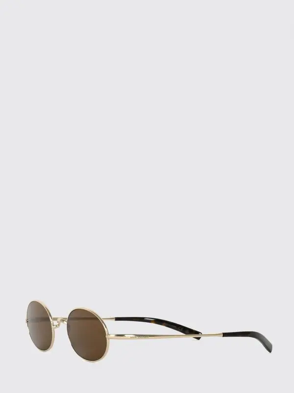 Saint Laurent Oval Metal Sunglasses With Dark Lenses And Engraved Logo - Brown