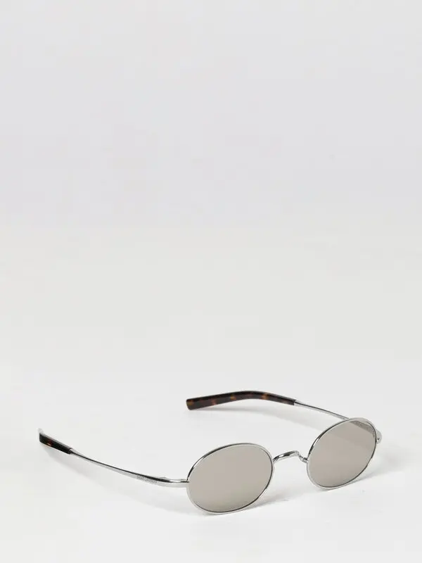Saint Laurent Oval Metal Sunglasses With Dark Lenses And Engraved Logo - Silver