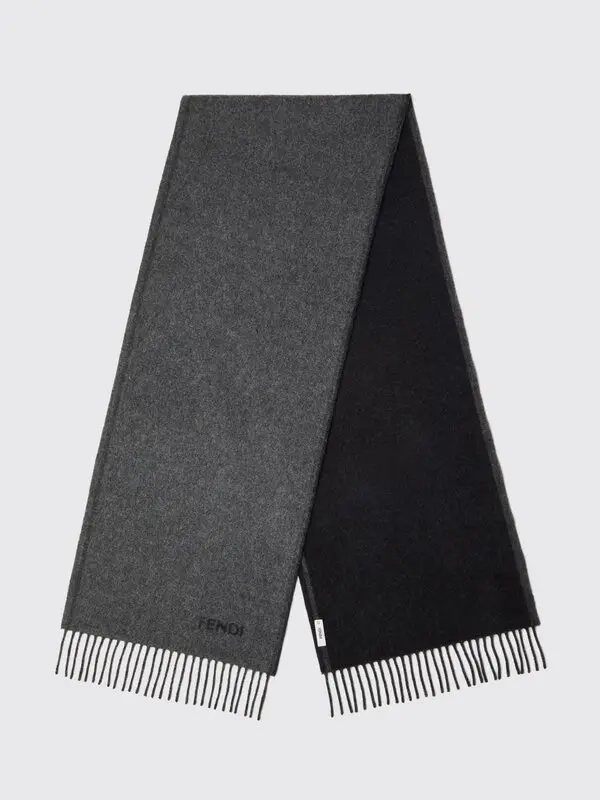 Fendi Pure Cashmere Scarf With Embroidered Logo And Fringed Edges - Grey