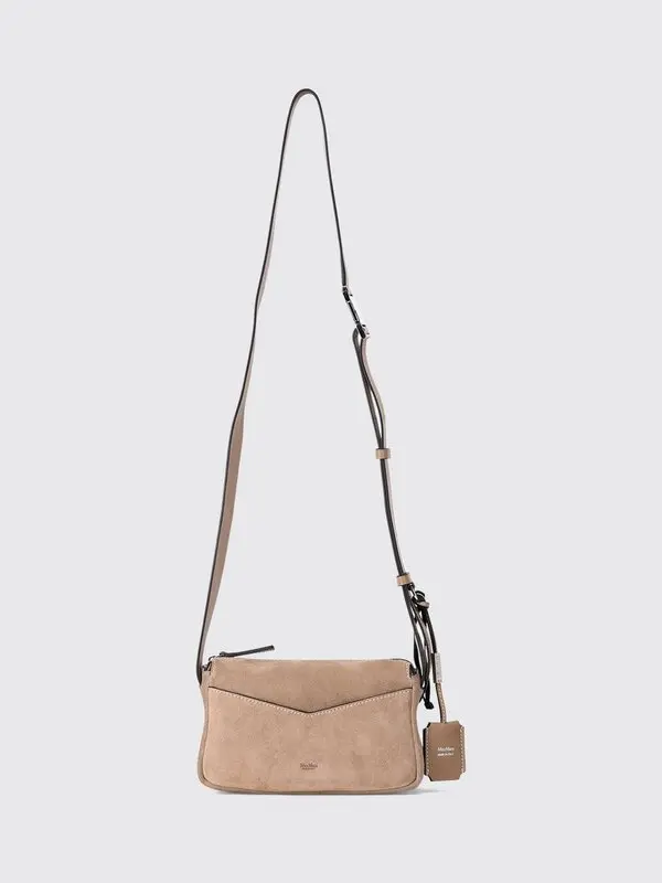 Max Mara Suede Leather Crossbody Bag With Logo Charm