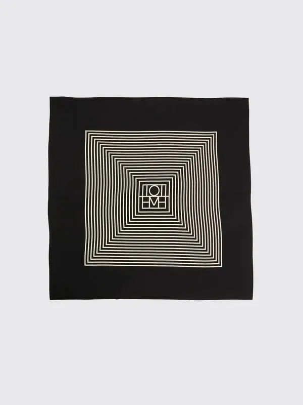 TOTEME Monogram Print Silk Square Scarf With Contrasting Logo - Black
