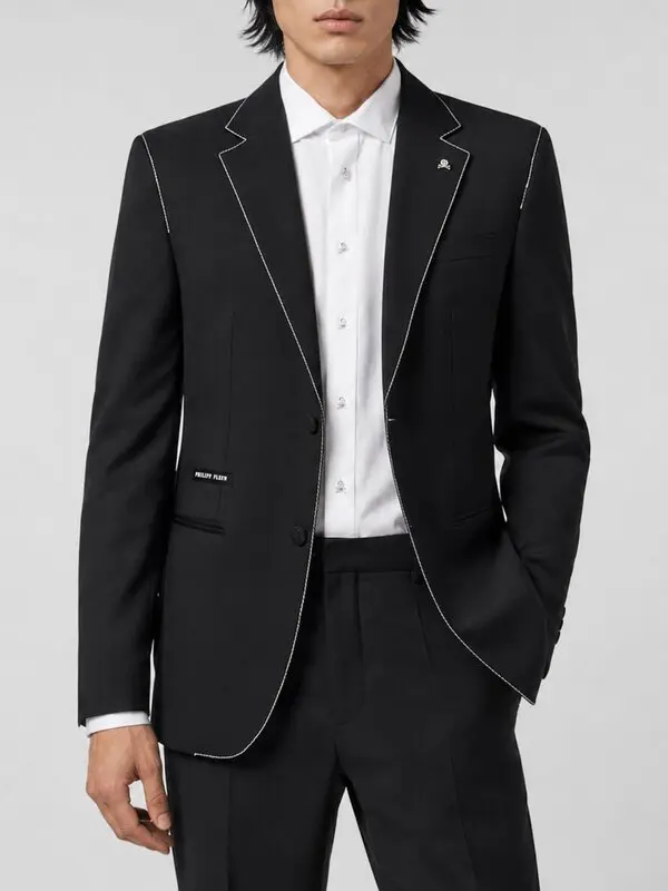 Philipp Plein Single-breasted Virgin Wool Blazer With Contrast Piping