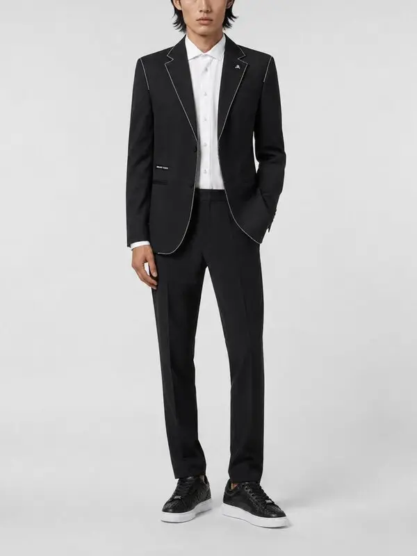 Philipp Plein Single-breasted Virgin Wool Blazer With Contrast Piping