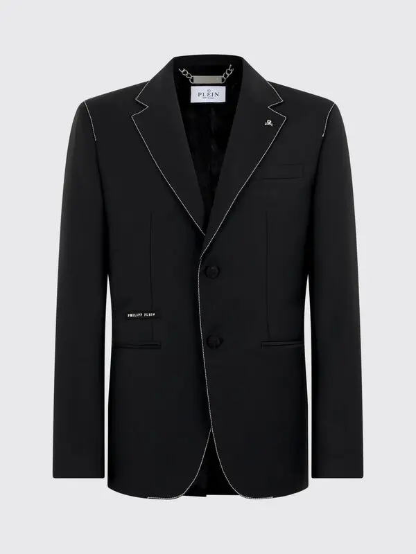 Philipp Plein Single-breasted Virgin Wool Blazer With Contrast Piping