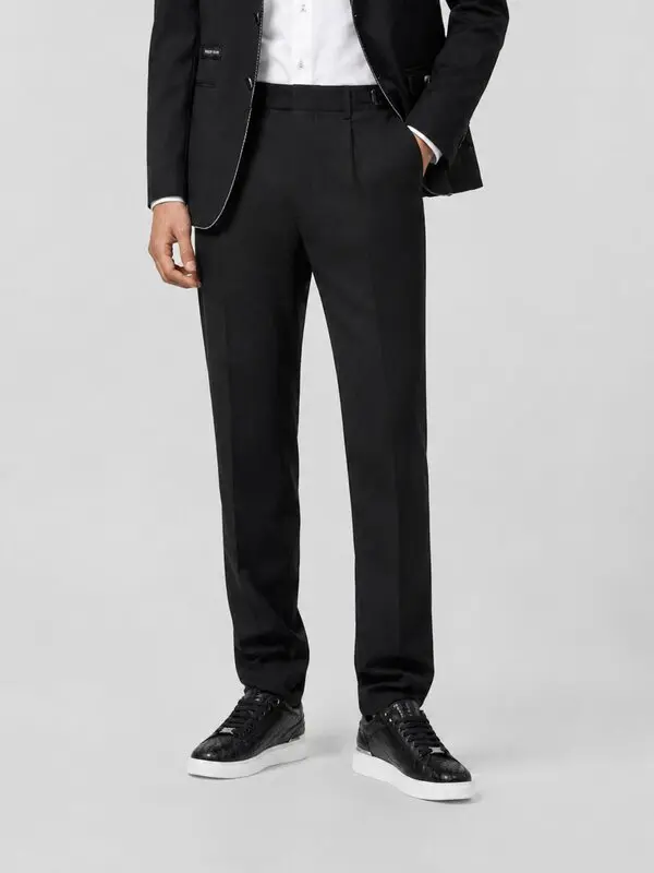 Philipp Plein Pleated Wool Blend Tailored Chino Pants