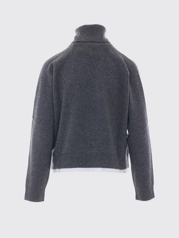 Liu Jo Wool And Cotton Turtleneck With Shoulder Buttons And Contrast Logo - Grey