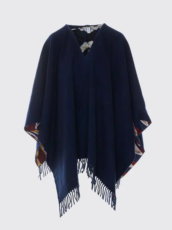 FERRAGAMO Cashmere And Wool Cape With Floral Print And Asymmetrical Hem