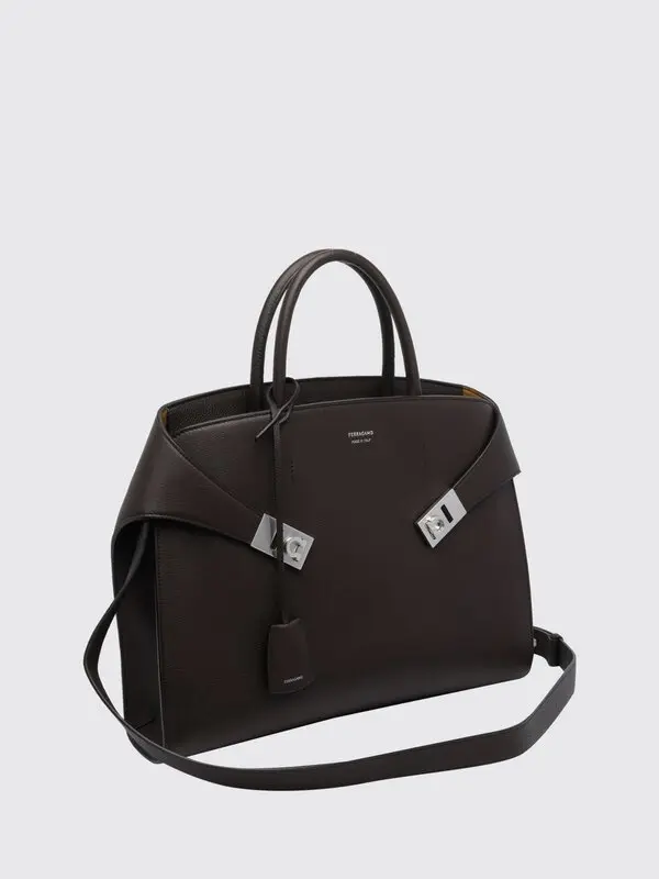 FERRAGAMO Hug Calfskin Handbag With Double Handle And Shoulder Strap