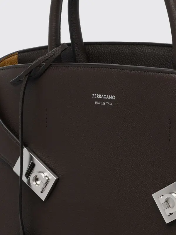FERRAGAMO Hug Calfskin Handbag With Double Handle And Shoulder Strap