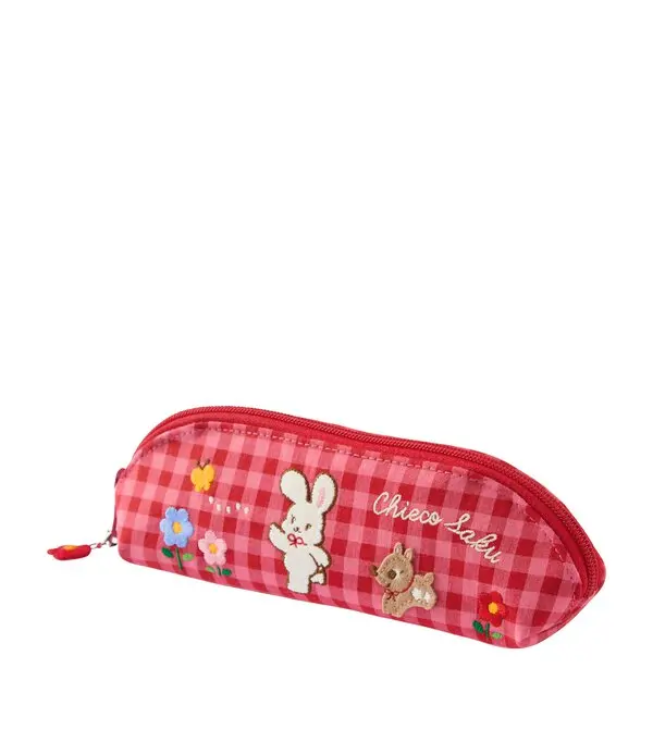 MIKI HOUSE Cotton Check Pencil Case - Red
