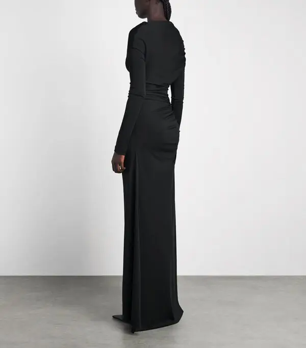 Victoria Beckham Gathered Shoulder-drape Long-sleeve Gown