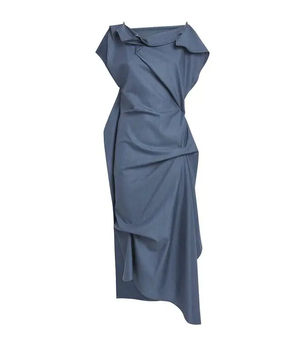 Victoria Beckham Wool Draped Midi Dress - Blue