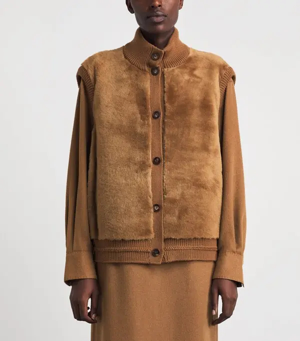 Lafayette 148 New York Shearling-camel Hair Quilted Gilet