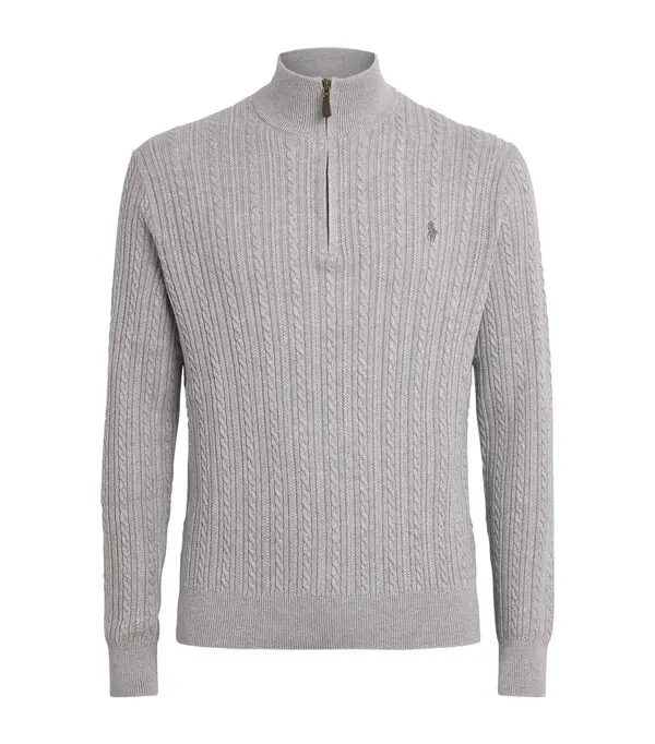 Polo Ralph Lauren Cotton Cable-knit Quarter-zip Sweater - Grey