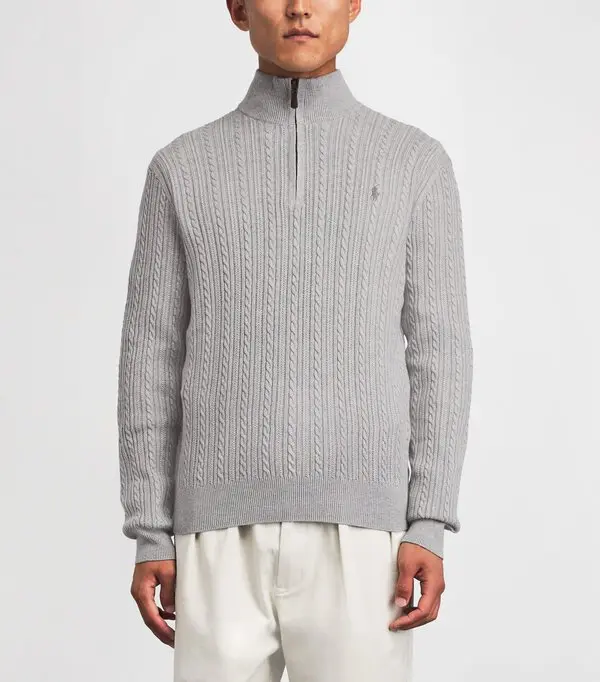 Polo Ralph Lauren Cotton Cable-knit Quarter-zip Sweater - Grey