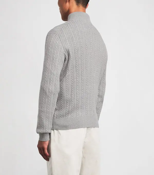 Polo Ralph Lauren Cotton Cable-knit Quarter-zip Sweater - Grey