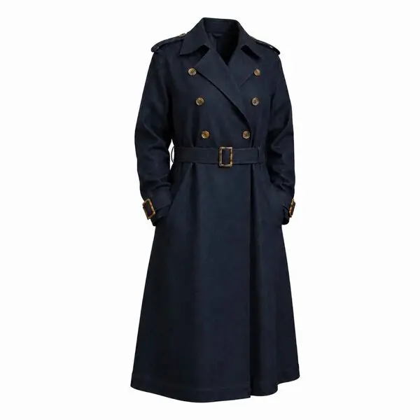 SYLVIA PIECHULLA Dark Navy Denim Trench Coat |relaxed Oversized Longline Trench - Blue