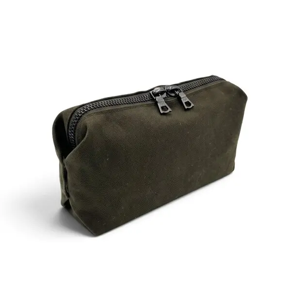 C. GRASSI Small Wanderer Pouch Style 005 Olive Canvas With Double Zipper, Removable Crossbody Strap - Green
