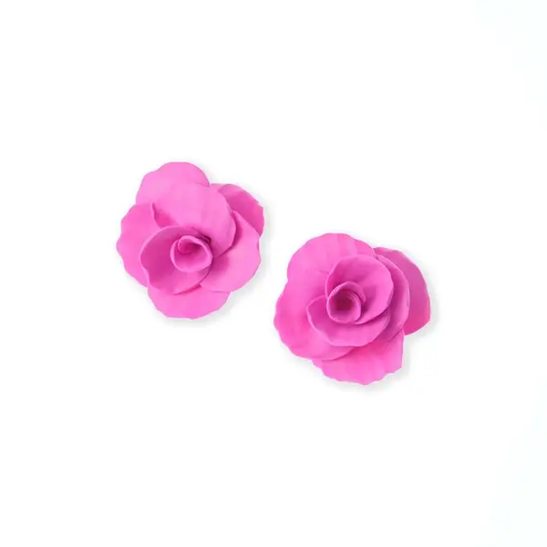 BY CHAVELLI Rosette Small Stud Earrings In Hot - Pink