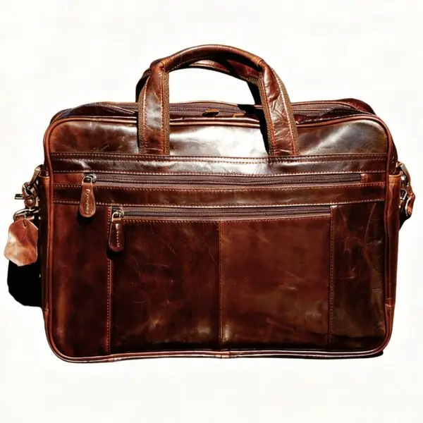 TOURI Genuine Leather Briefcase With Zip Pockets Vintage