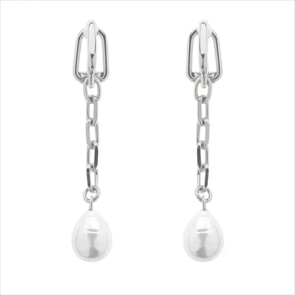 EMMA HOLLAND JEWELLERY Platinum Chain Baroque Pearl Drop Clip Earrings - Silver