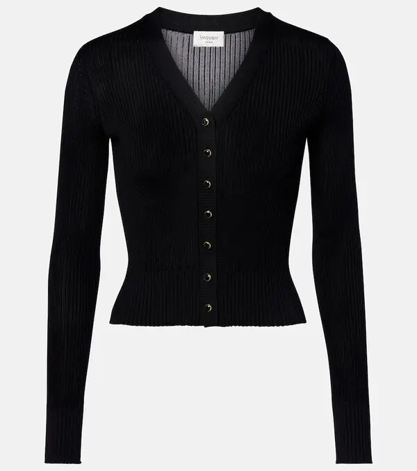Saint Laurent Ribbed-knit Wool, Cashmere, Silk Cardigan - Black