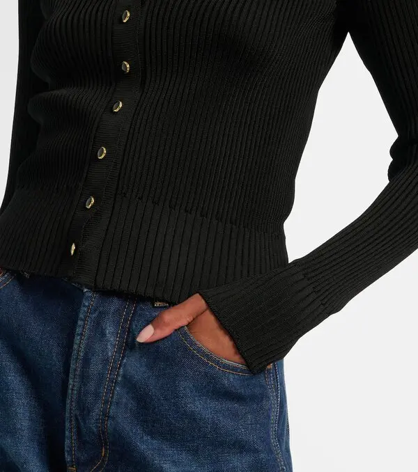 Saint Laurent Ribbed-knit Wool, Cashmere, Silk Cardigan