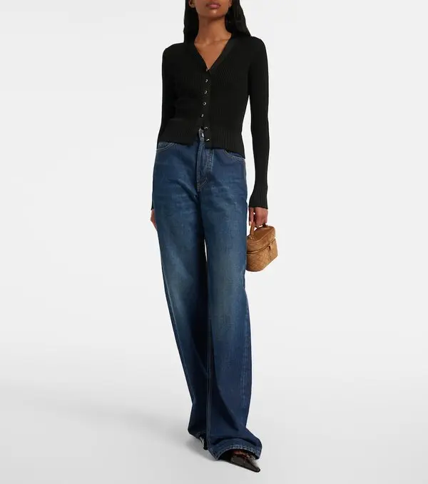 Saint Laurent Ribbed-knit Wool, Cashmere, Silk Cardigan