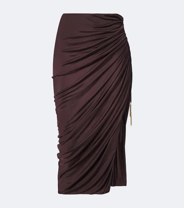 Balmain Ruched Jersey Midi Skirt