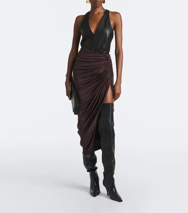 Balmain Ruched Jersey Midi Skirt
