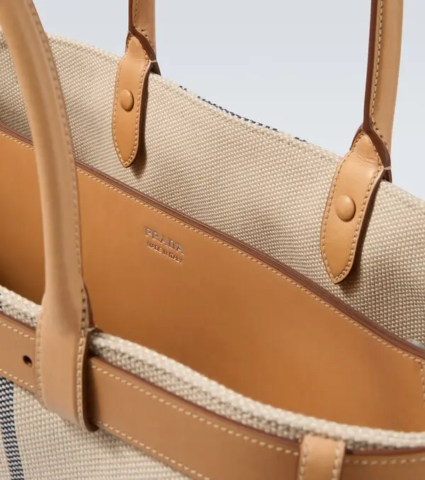Prada Buckle Leather-trimmed Canvas Tote Bag