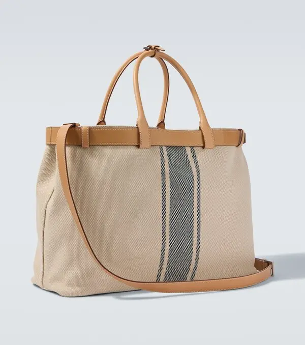 Prada Buckle Leather-trimmed Canvas Tote Bag