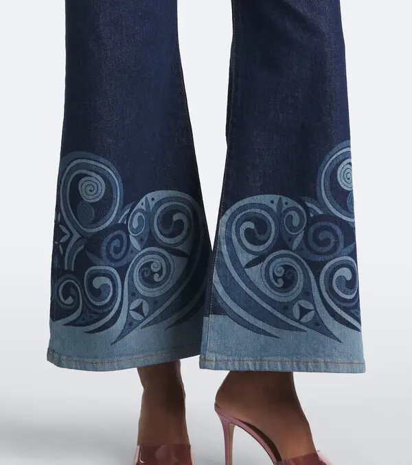 La DoubleJ Cropped Printed Flared Jeans