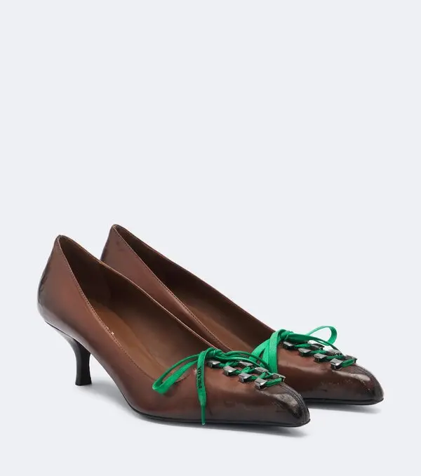 Prada Leather Lace-up Pumps - Brown