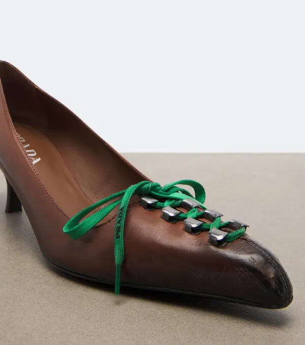 Prada Leather Lace-up Pumps