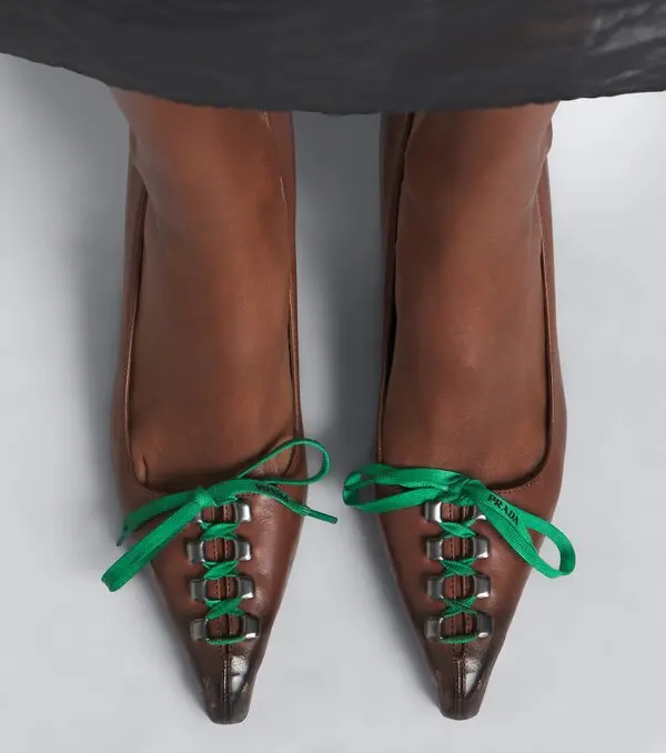 Prada Leather Lace-up Pumps