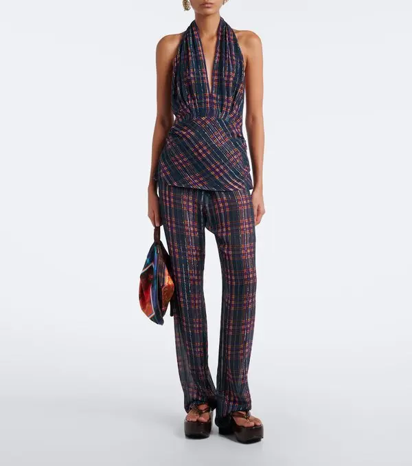 Dries Van Noten Plaid Lame Halterneck Top