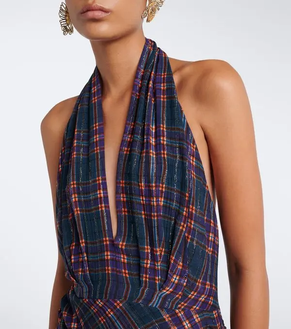 Dries Van Noten Plaid Lame Halterneck Top