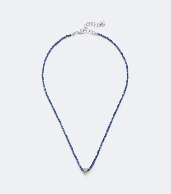 SUZANNE KALAN Infinite 18kt White Beaded Necklace With Sapphires And Diamonds - Blue