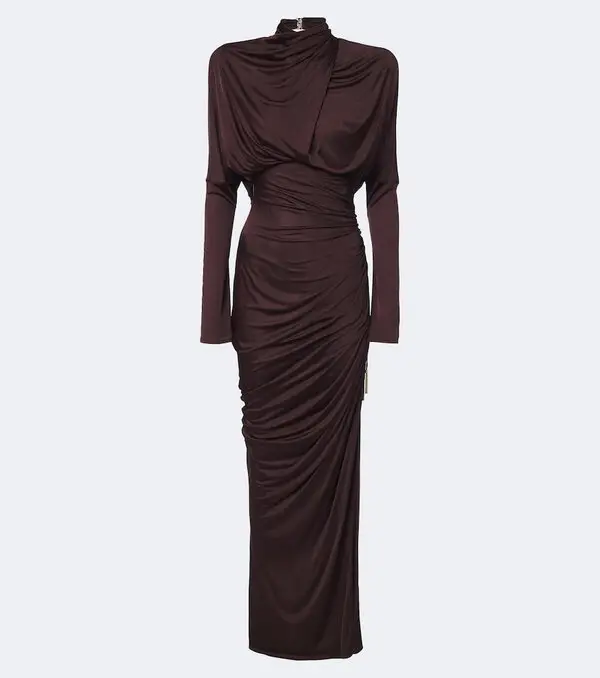 Balmain Draped Jersey Maxi Dress