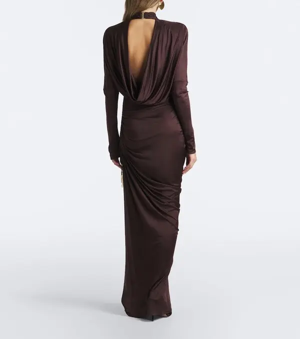 Balmain Draped Jersey Maxi Dress