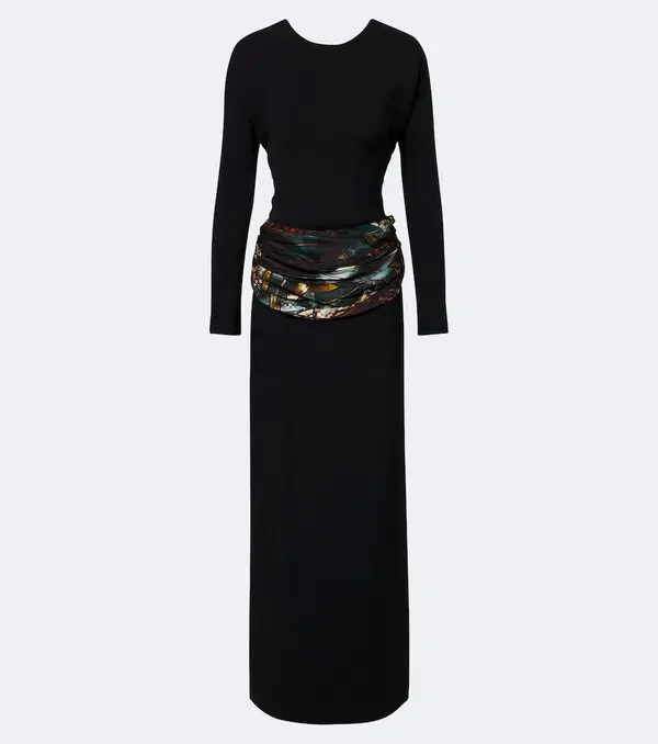 Dries Van Noten Paneled Draped Gown - Black