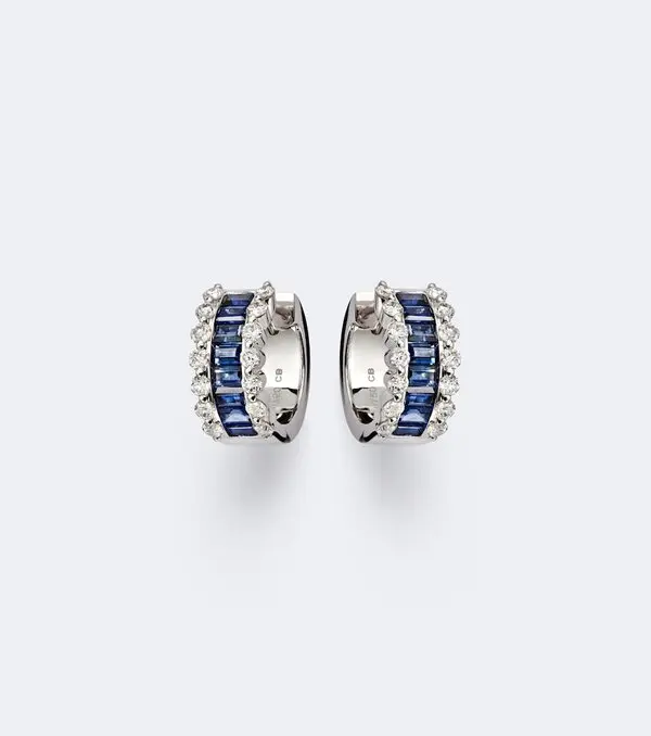 BUCHERER FINE JEWELLERY Baguette Love 18kt White Gold Hoop Earrings With Sapphires And Diamonds - Silver