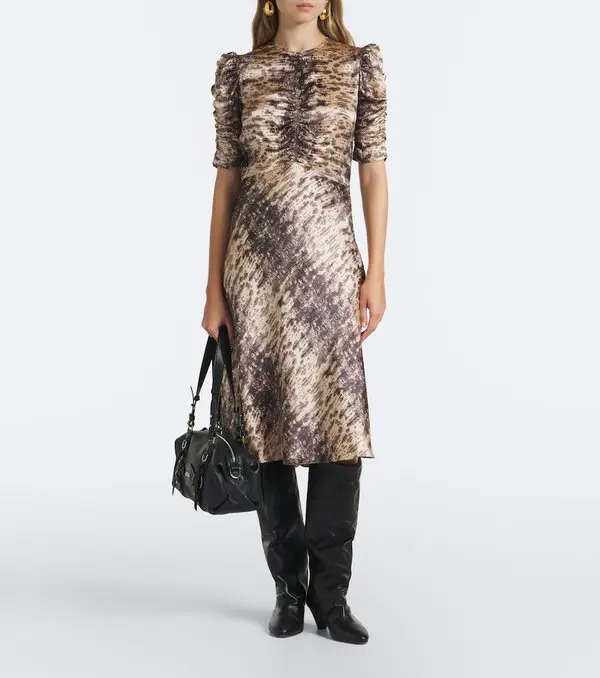 Isabel Marant Étoile Lemila Ruched Snake-print Silk Midi Dress