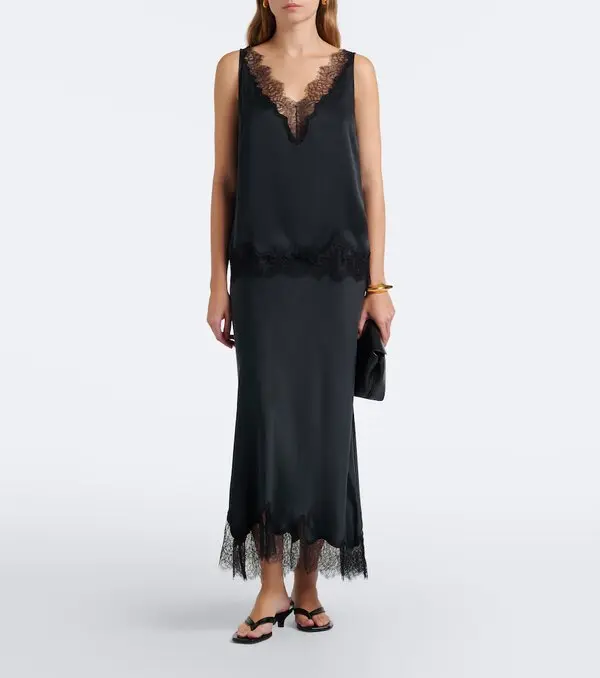 Velvet By Graham & Spencer Kristin Lace-trimmed Silk Maxi Skirt