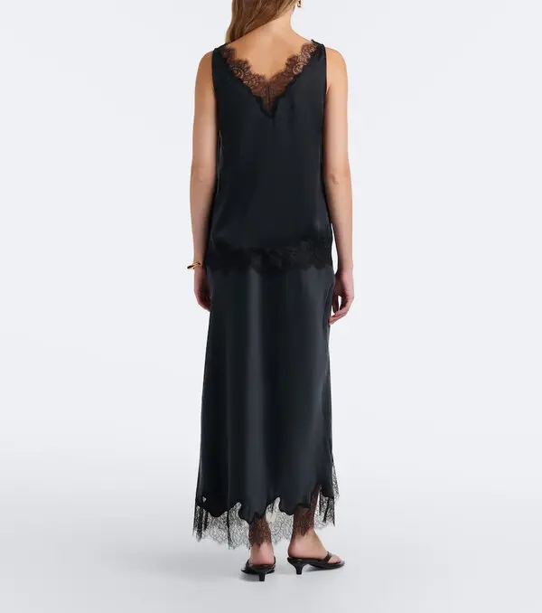 Velvet By Graham & Spencer Kristin Lace-trimmed Silk Maxi Skirt