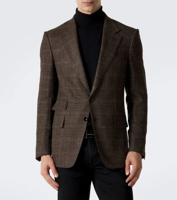 TOM FORD Houndstooth Wool, Silk, And Linen Blazer