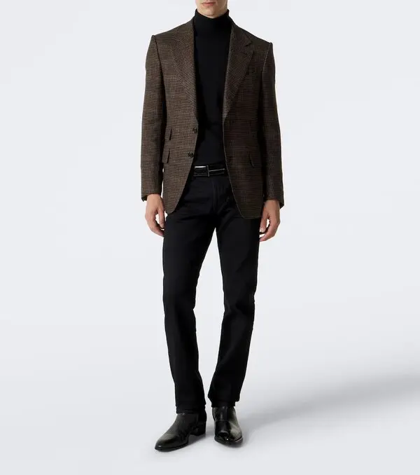 TOM FORD Houndstooth Wool, Silk, And Linen Blazer