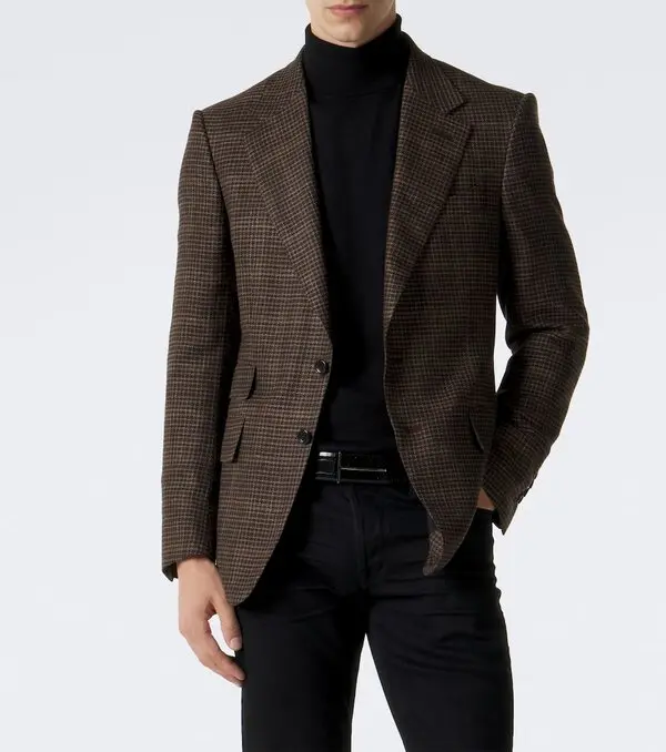 TOM FORD Houndstooth Wool, Silk, And Linen Blazer