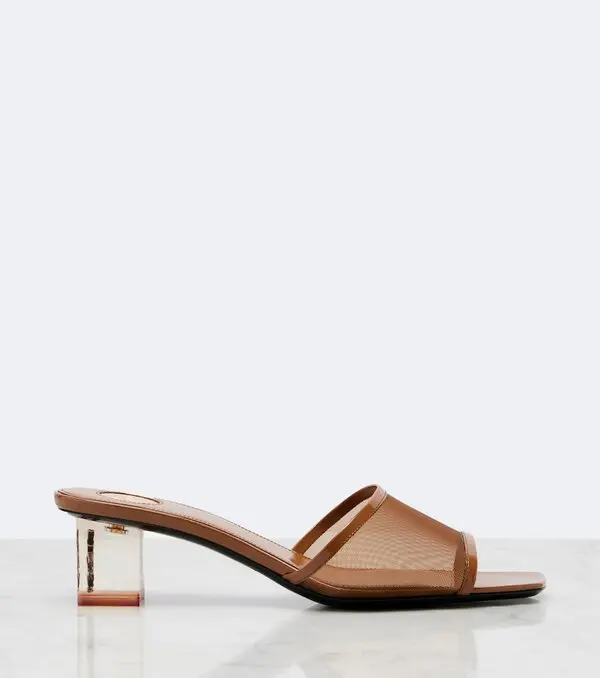 Saint Laurent Sip Patent Leather-trimmed Mesh Mules